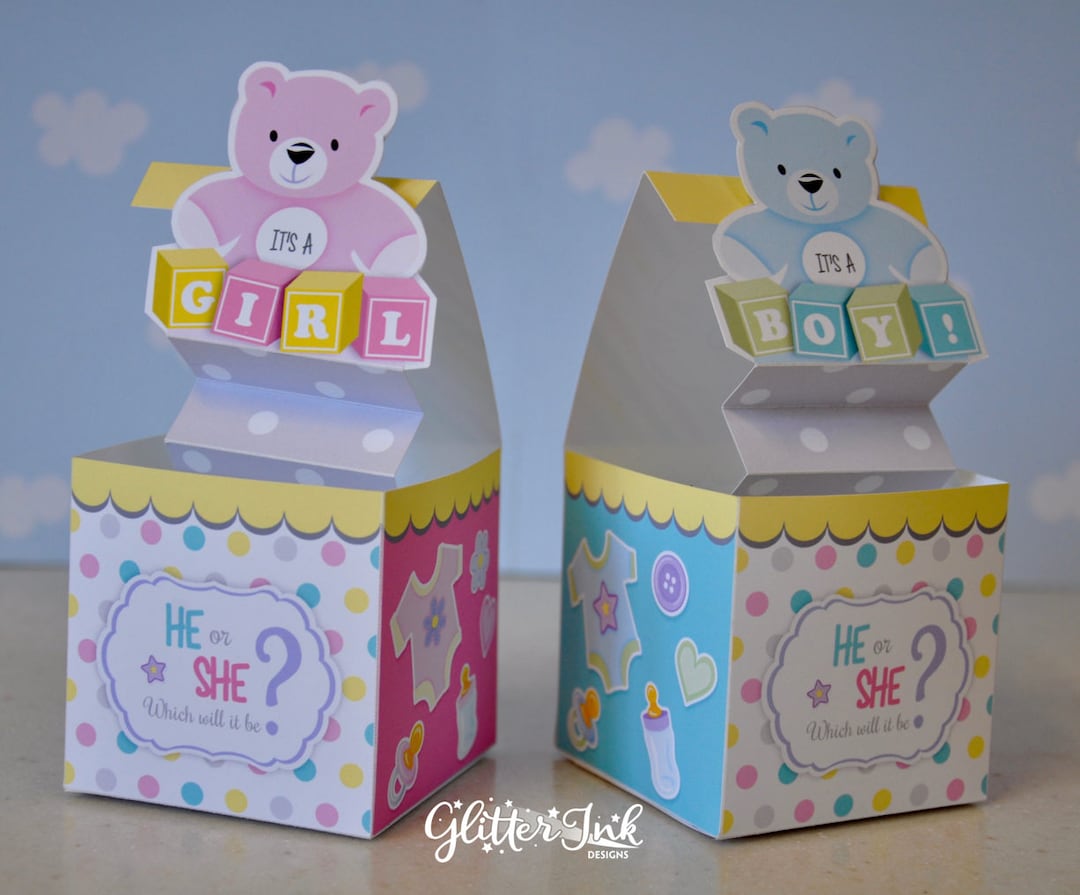 Gender Reveal Pop-up Box With Teddy Bear for Baby Shower Favor ...