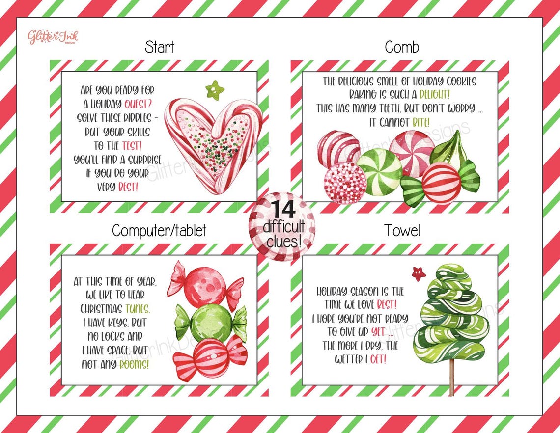 Teen Christmas Tricky Scavenger Hunt Riddles, Candy Cane Treasure Hunt ...