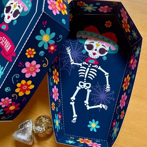 Day of the Dead Coffin Treat Box, Día De Los Muertos Sugar Skull Party ...