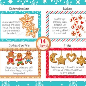 Gingerbread Gender Reveal Scavenger Hunt Clue Cards, Christmas Baby ...