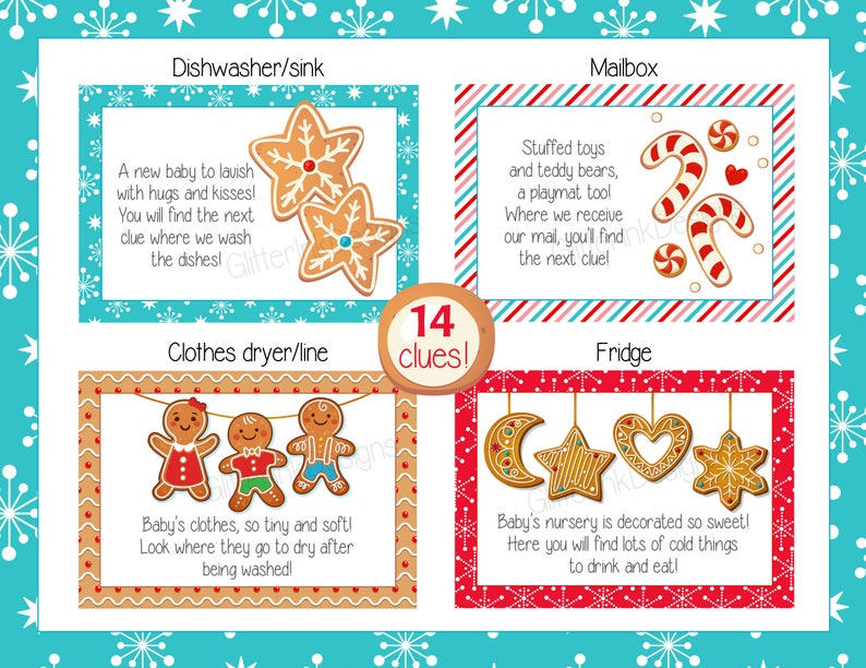 Gingerbread Gender Reveal Scavenger Hunt Clue Cards / - Etsy