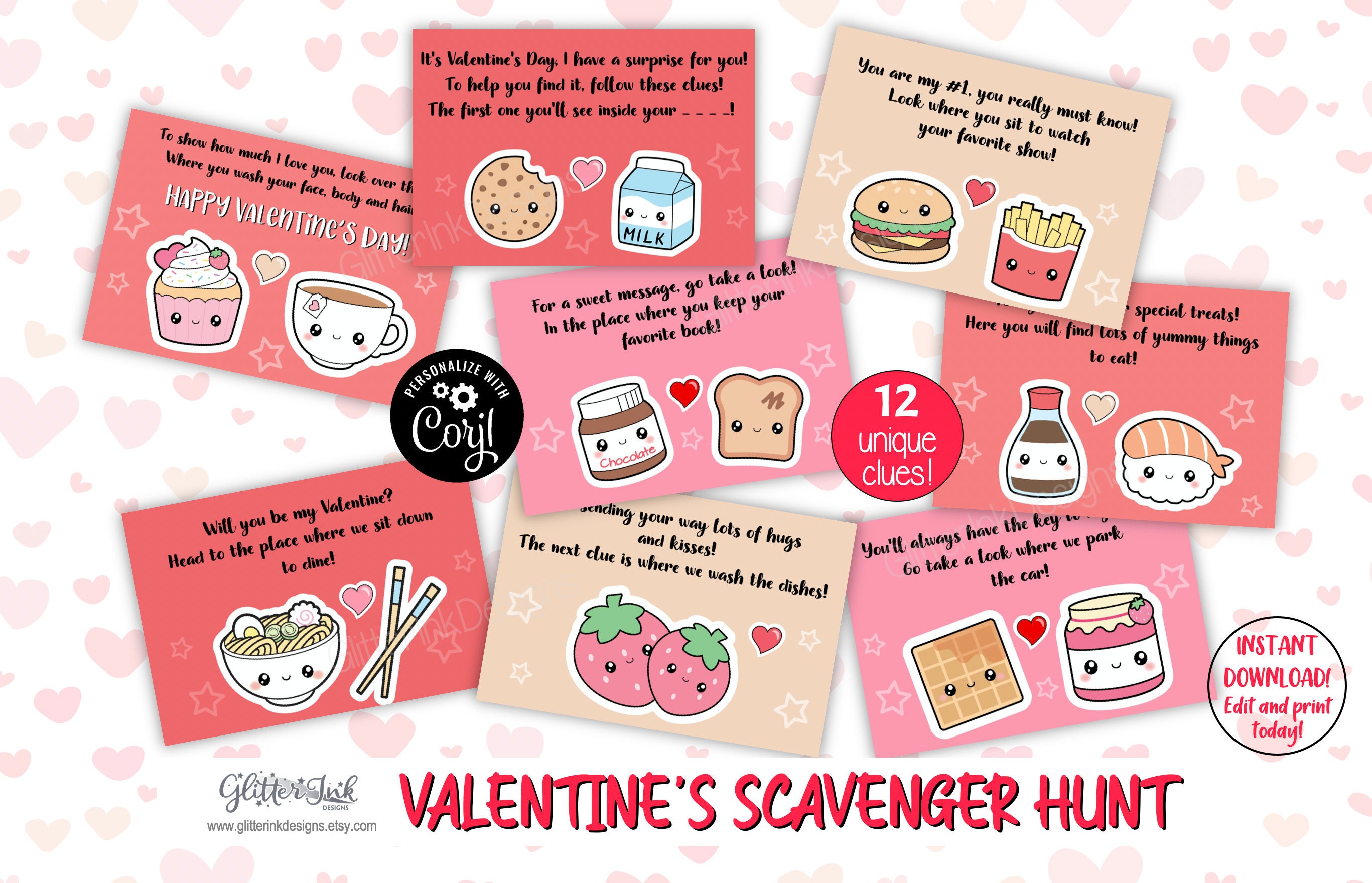 Valentines Day scavenger hunt clue cards / Valentine's Day | Etsy