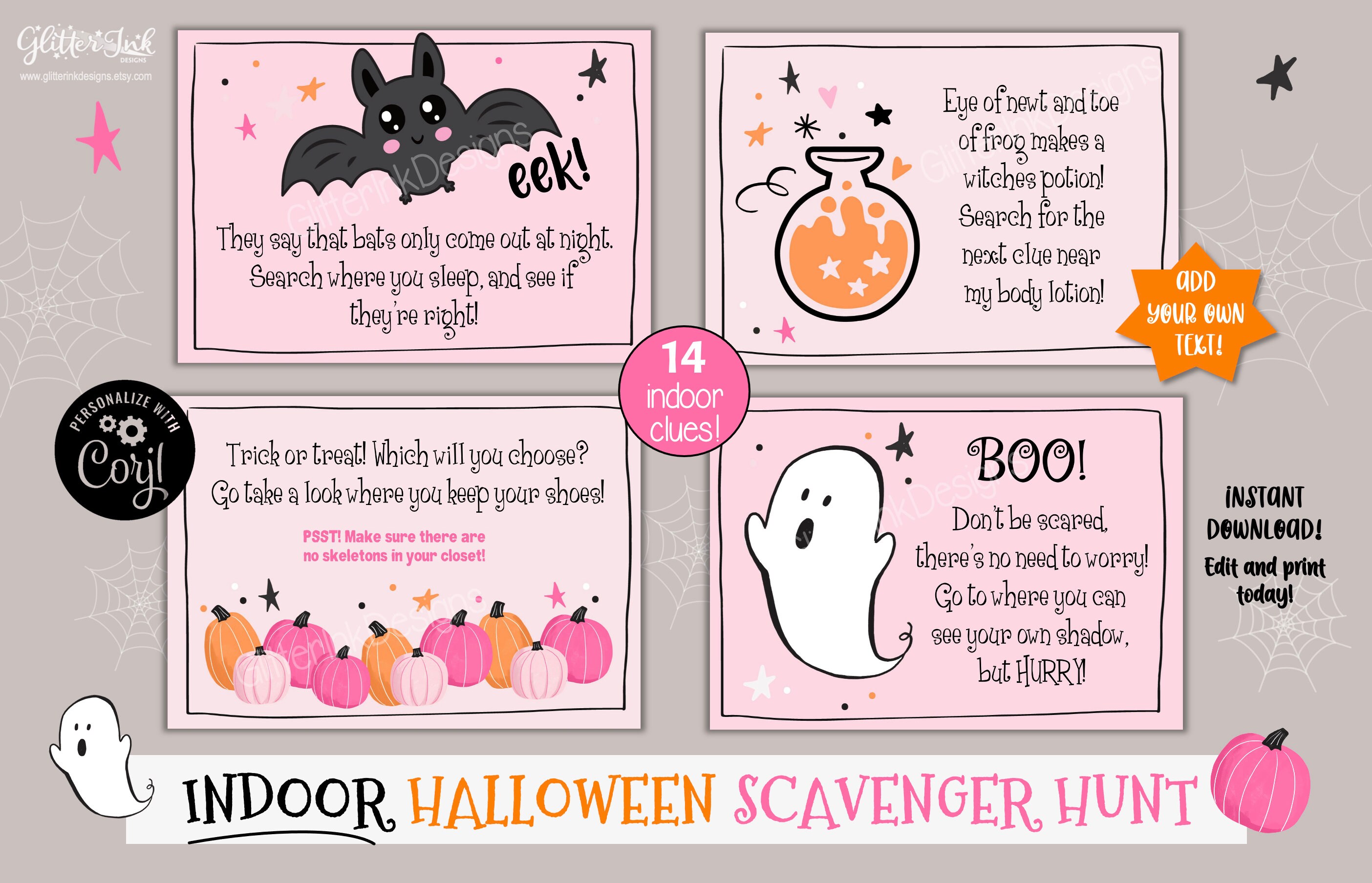 Indoor Halloween Scavenger Hunt / Kids Halloween Treasure Hunt Clues ...