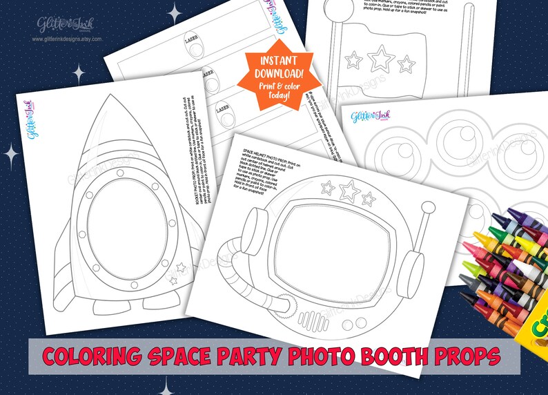 Coloring Astronaut Party Photo Booth Props / Outer Space Party - Etsy