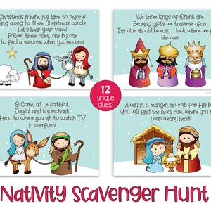 Nativity Scene Christmas Scavenger Hunt Clue Cards, Printable Christmas ...