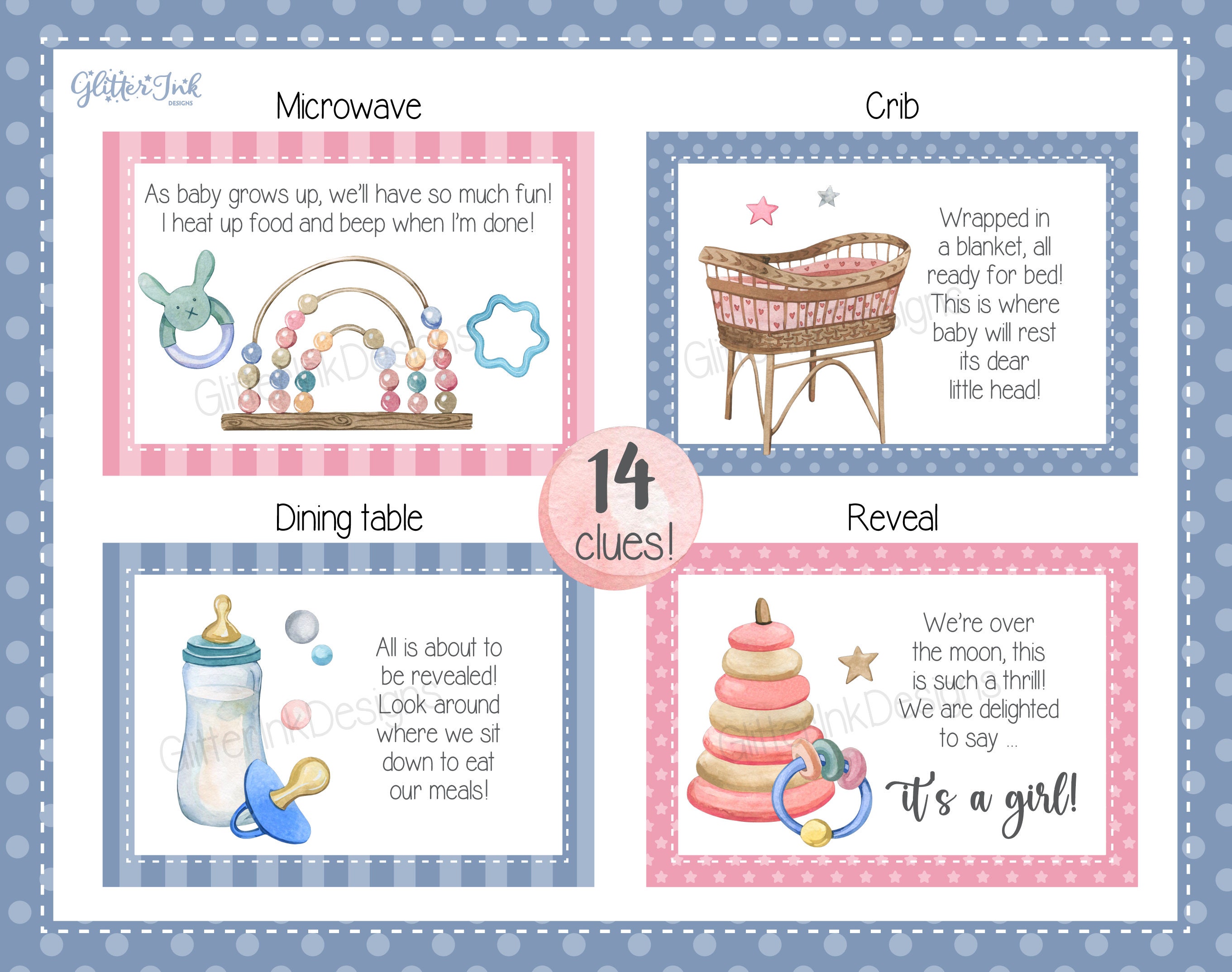 Gender Reveal Scavenger Hunt Clue Cards for Baby Shower Party Games ...