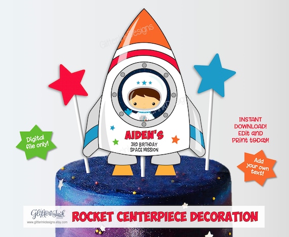 Space party cake topper centerpiece decoration / spaceship rocket outer ...