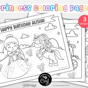 Princess Party Coloring Page / Princess and Unicorn Colouring Activity ...