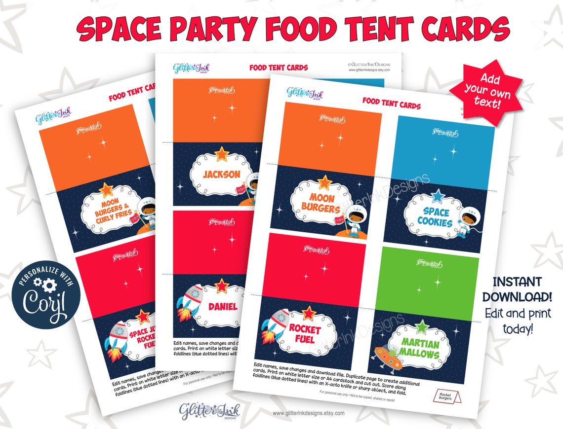 Astronaut Party Food Tent Cards / Outer Space Party Buffet Table Cards ...