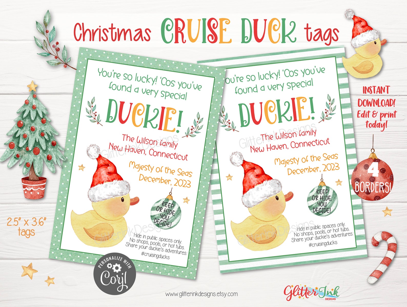 Christmas Cruise Duck Tags / Cruising Duck Favors Printable Gift Tags ...