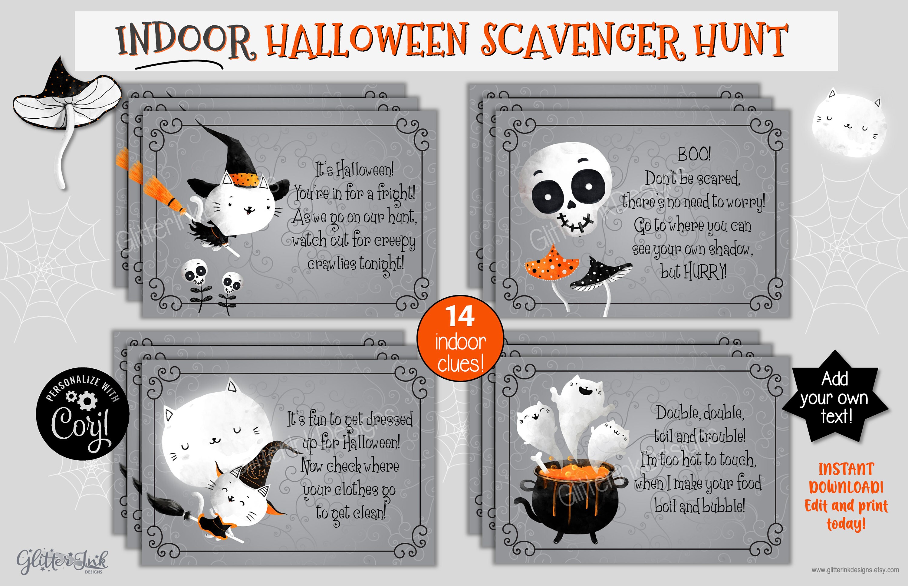 Indoor Halloween Scavenger Hunt / Kids Halloween Treasure Hunt Clues ...