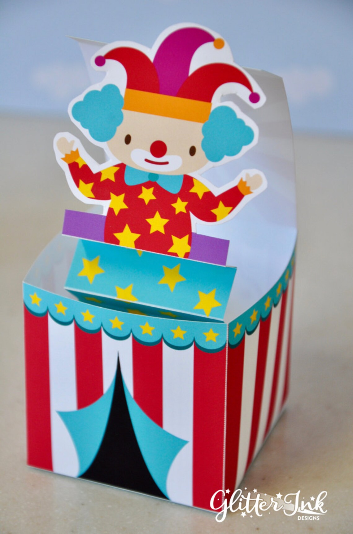 Circus Carnival Clown Jack in the Box Pop up Favor Box PDF Printable ...