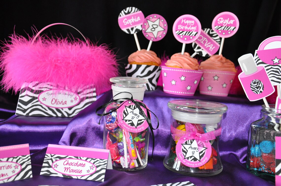 Spa Party Kit Printable Decorations / Hot Pink Zebra Print | Etsy