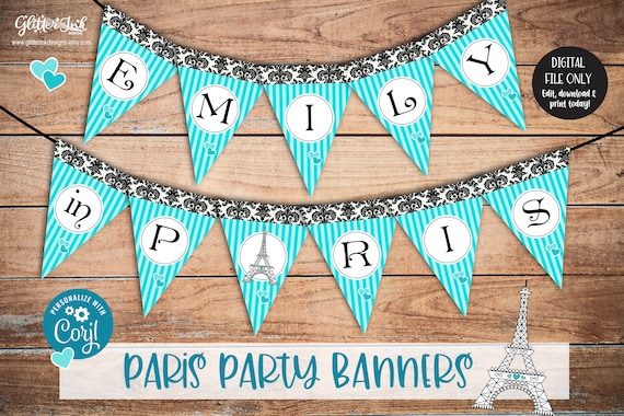 Paris theme party printable banner / Paris birthday party decorations ...