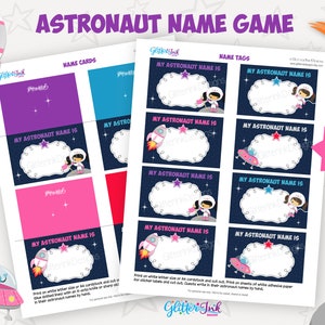 Girl Astronaut Name Game / Printable Outer Space Party Game / Rocket ...