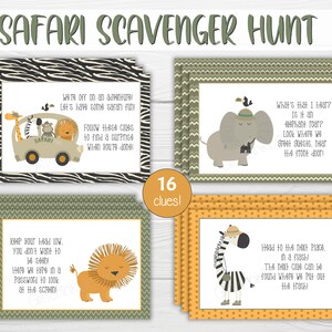 Jungle Safari Printable Scavenger Hunt Clue Cards, Animals First ...