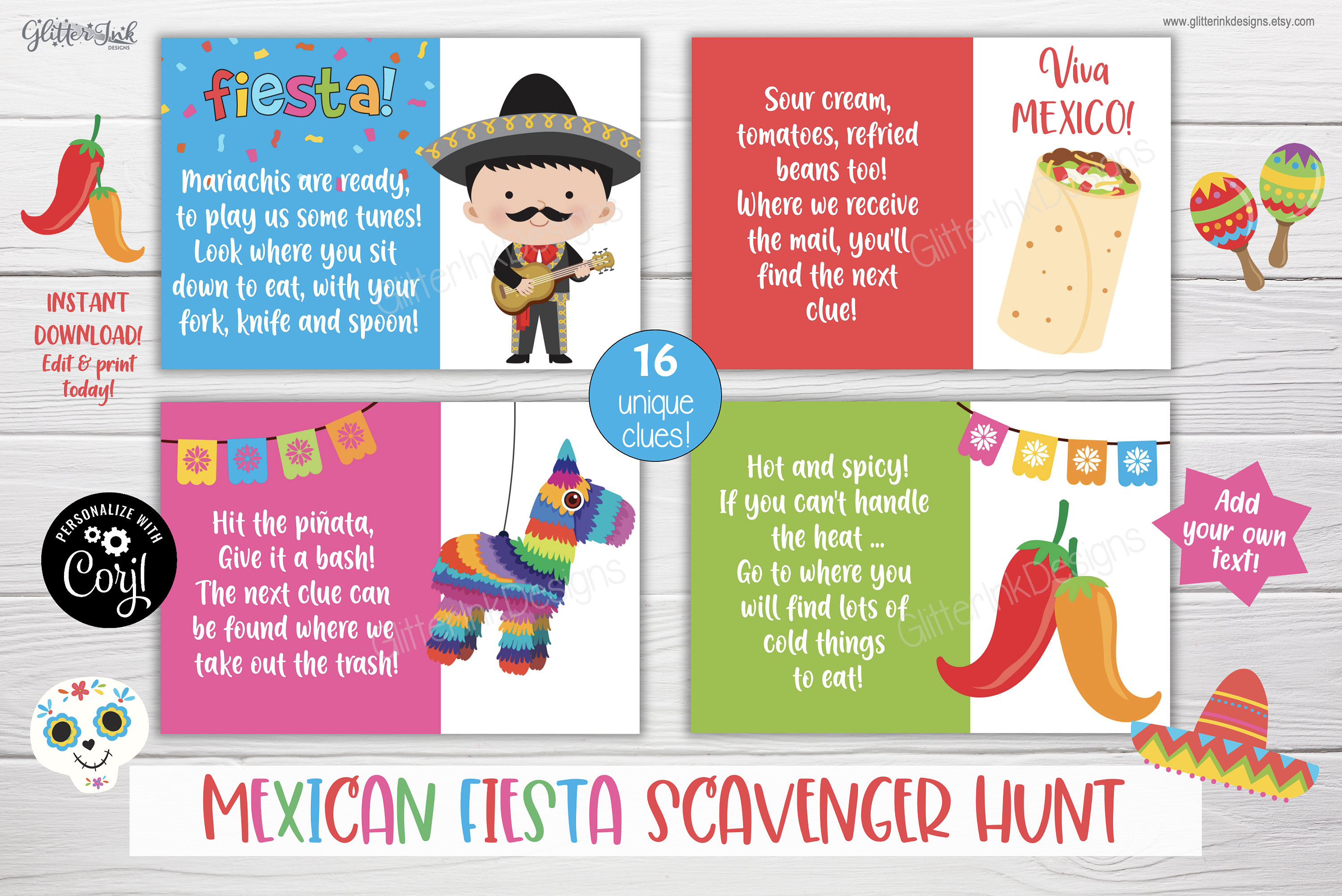 Mexican Fiesta Scavenger Hunt for Kids / Taco Tuesday Birthday Treasure ...