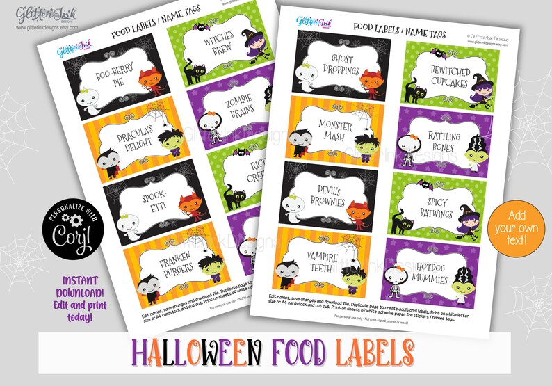 Halloween Party Food Tent Cards / Halloween Printable Treat Bag Toppers ...