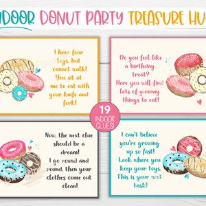 Donut Birthday Indoor Scavenger Hunt Clue Cards / Donut Party Kids ...