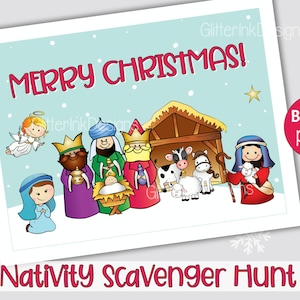 Nativity Scene Christmas Scavenger Hunt Clue Cards, Printable Christmas ...