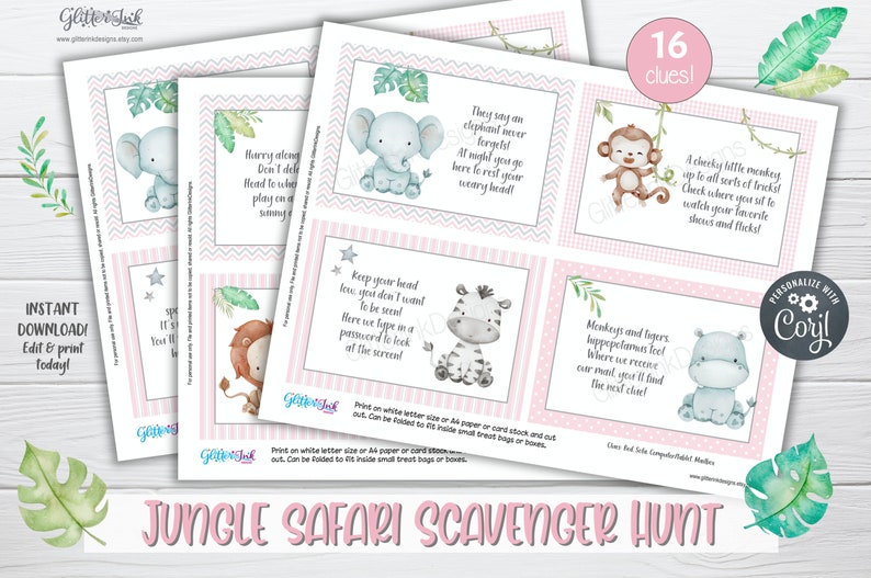 Safari Scavenger Hunt Clue Cards / Jungle Party Treasure Hunt | Etsy
