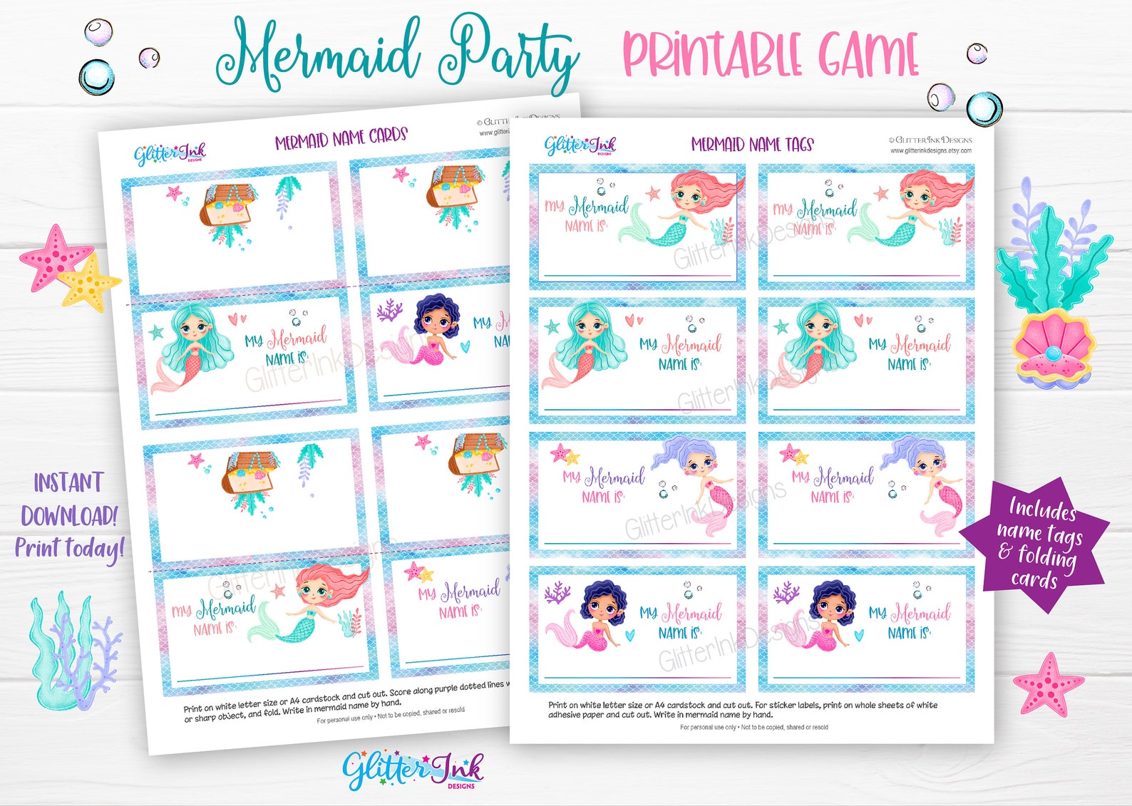 What's Your Mermaid Name Printable Party Game / Mermaid Party Name ...