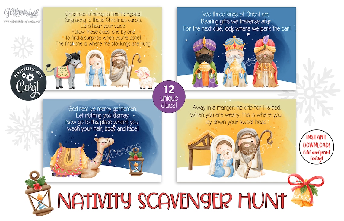 Nativity Scene Christmas Scavenger Hunt Clue Cards / Christmas - Etsy