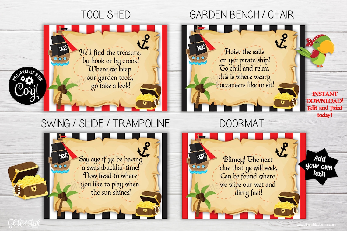 OUTDOOR Pirate Scavenger Hunt Clue Cards With Rhyming Riddles for Kids ...