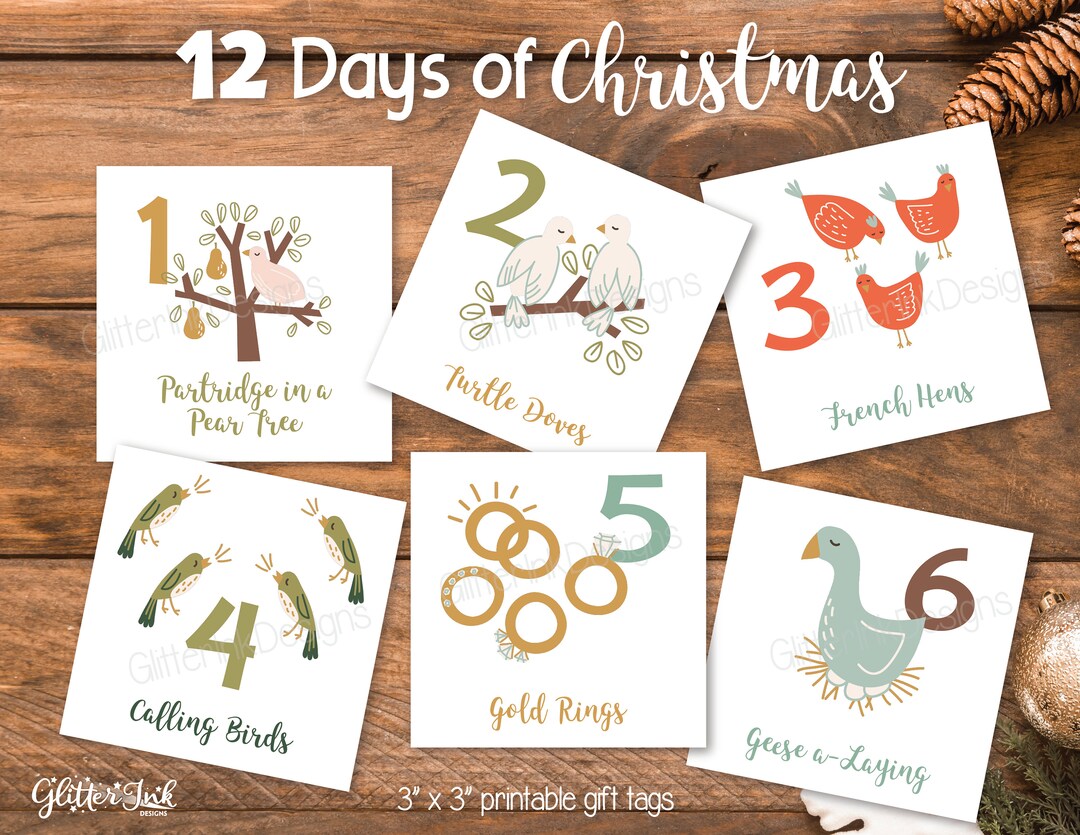 12 Days of Christmas Gift Tags / Printable Secret Santa Cards for Kids ...