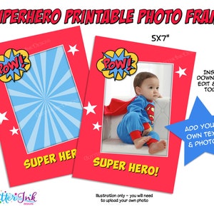 Super Hero Photo Frame Thank You Card Party Favors, Superhero Printable ...