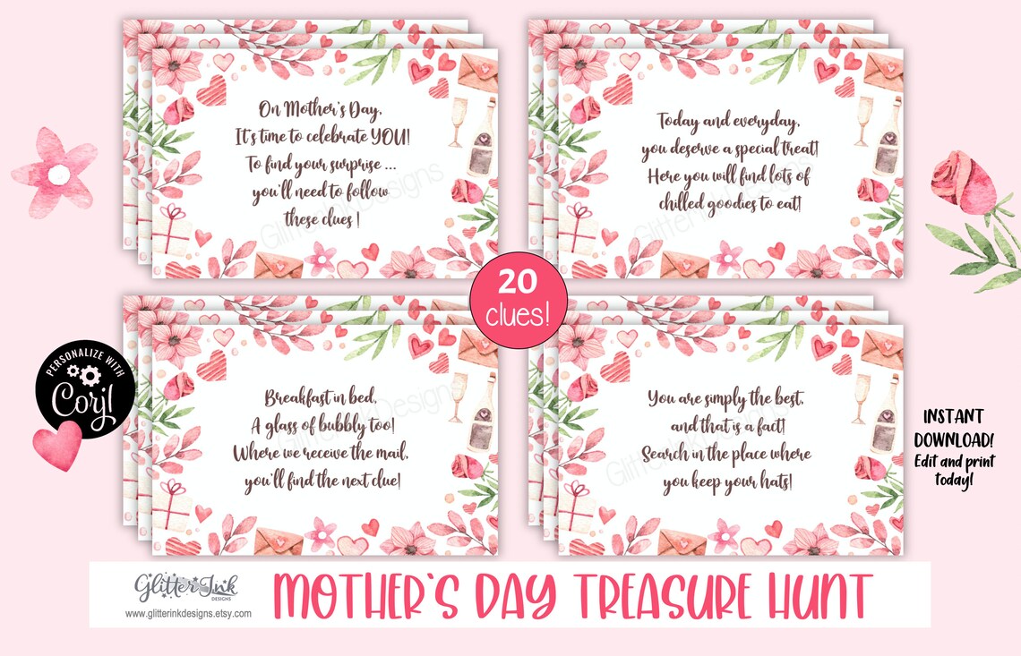 Mother's Day Scavenger Hunt Clue Cards / Happy Mothers Day - Etsy