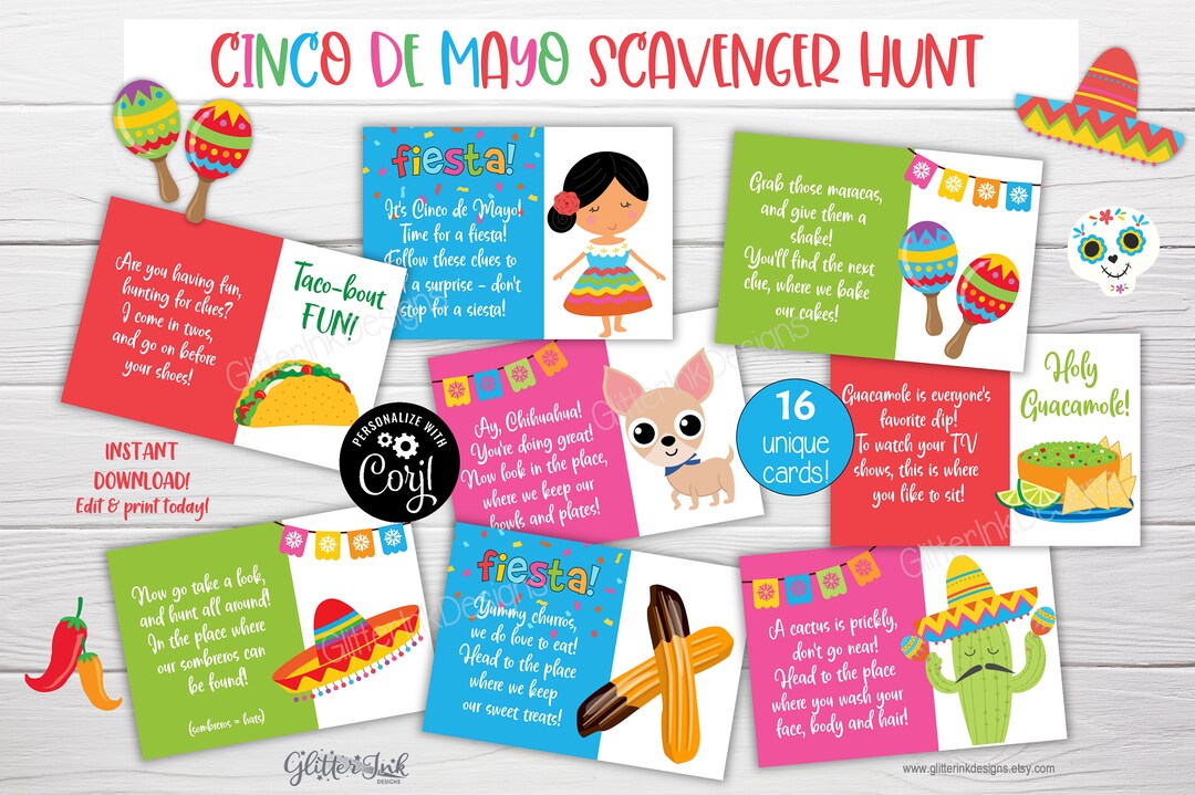 Cinco De Mayo Scavenger Hunt for Kids, Mexican Fiesta Editable Treasure ...