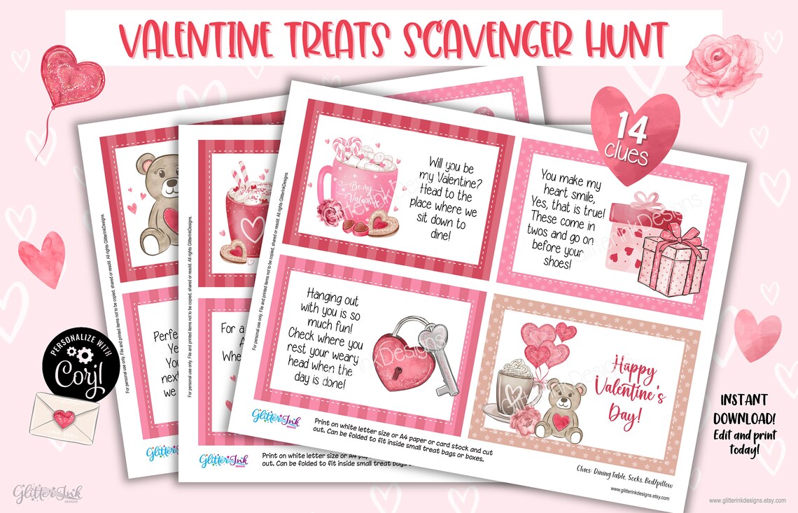 Valentine's Day Scavenger Hunt Clue Cards / Valentines Day - Etsy