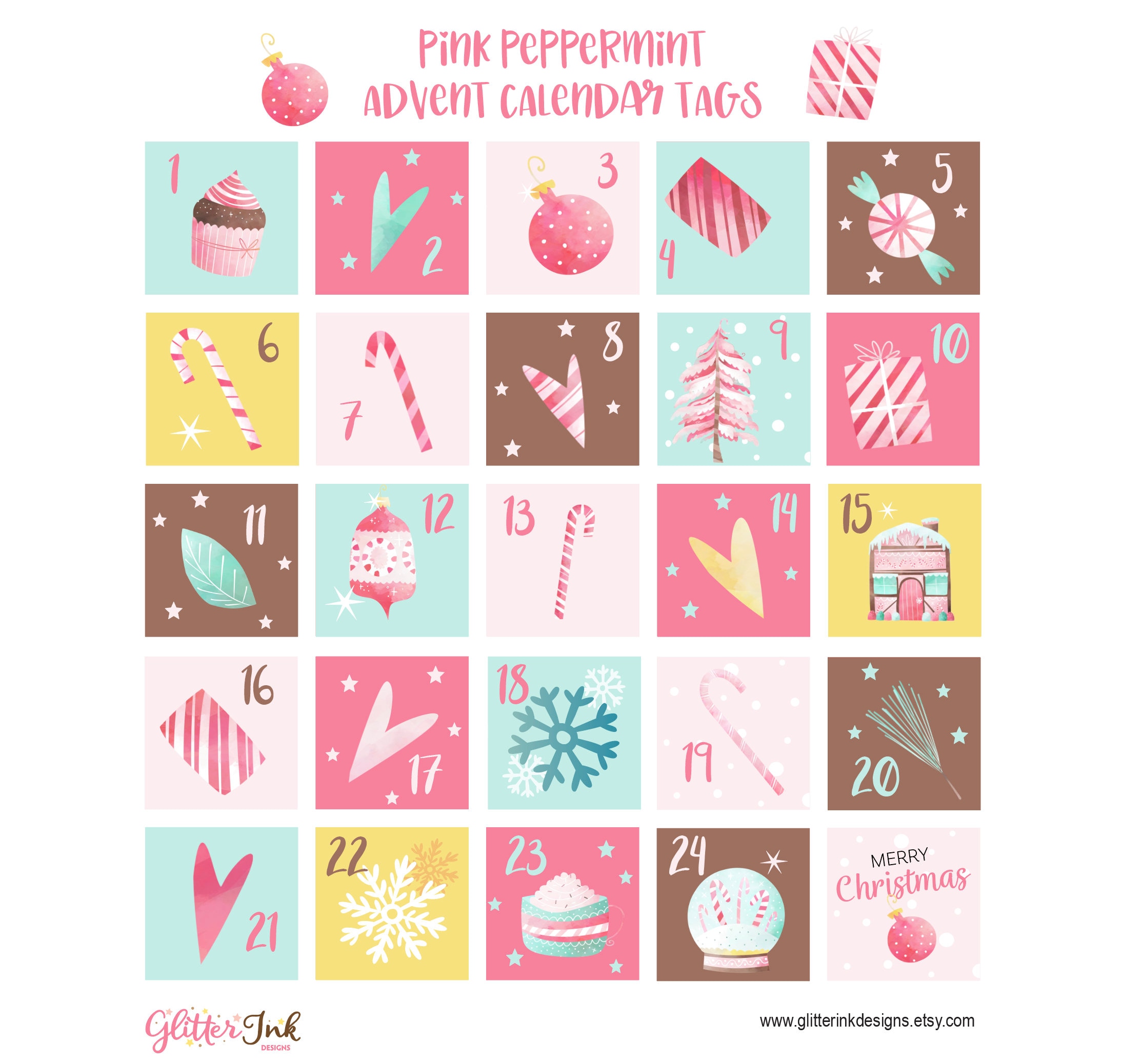 Printable Advent Calendar Tags / Christmas Advent Calendar | Etsy