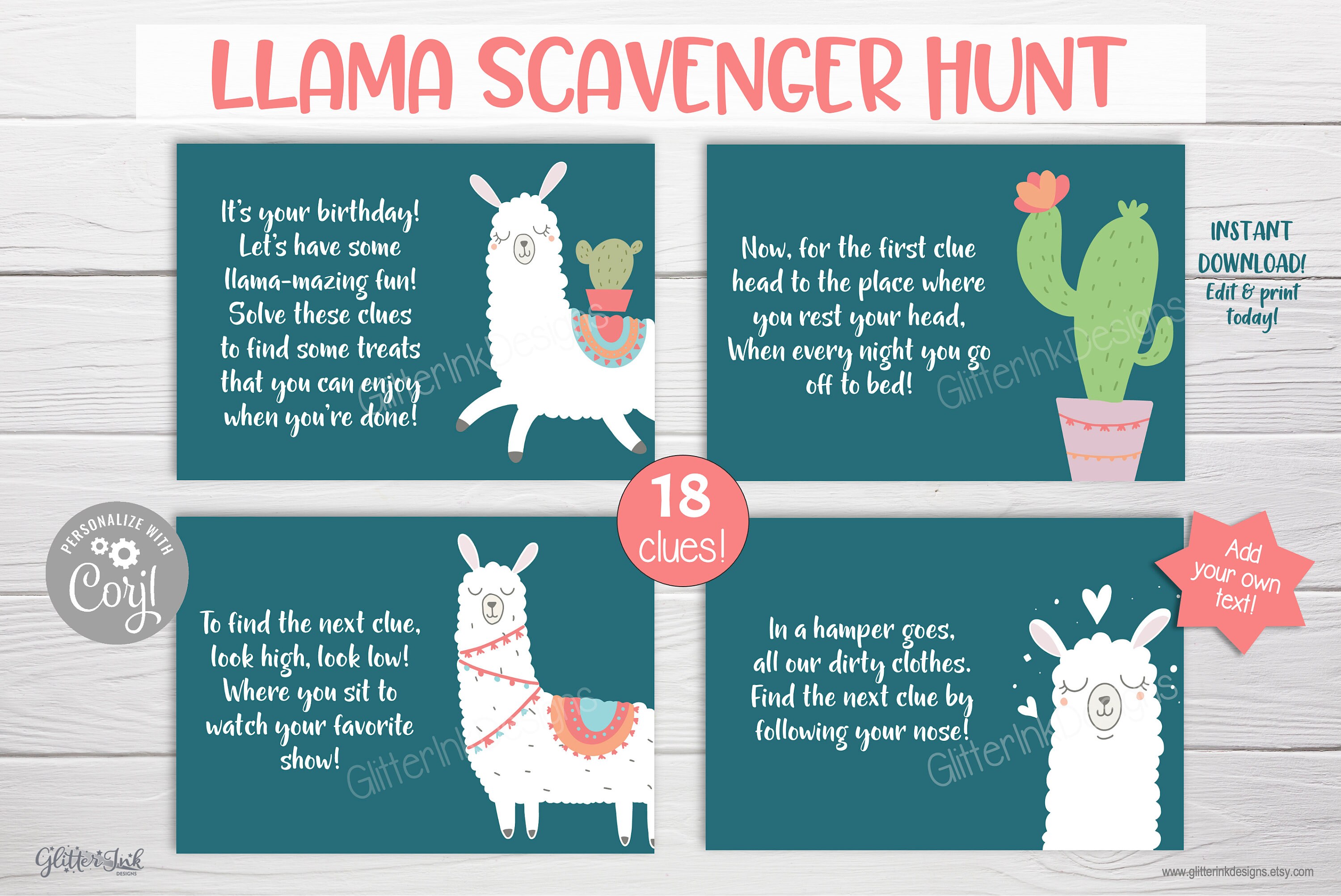 Fun Llama Birthday Scavenger Hunt, Kids Party Activities Indoor and ...