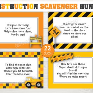 Construction Party Scavenger Hunt Clue Cards + Birthday Sign ...