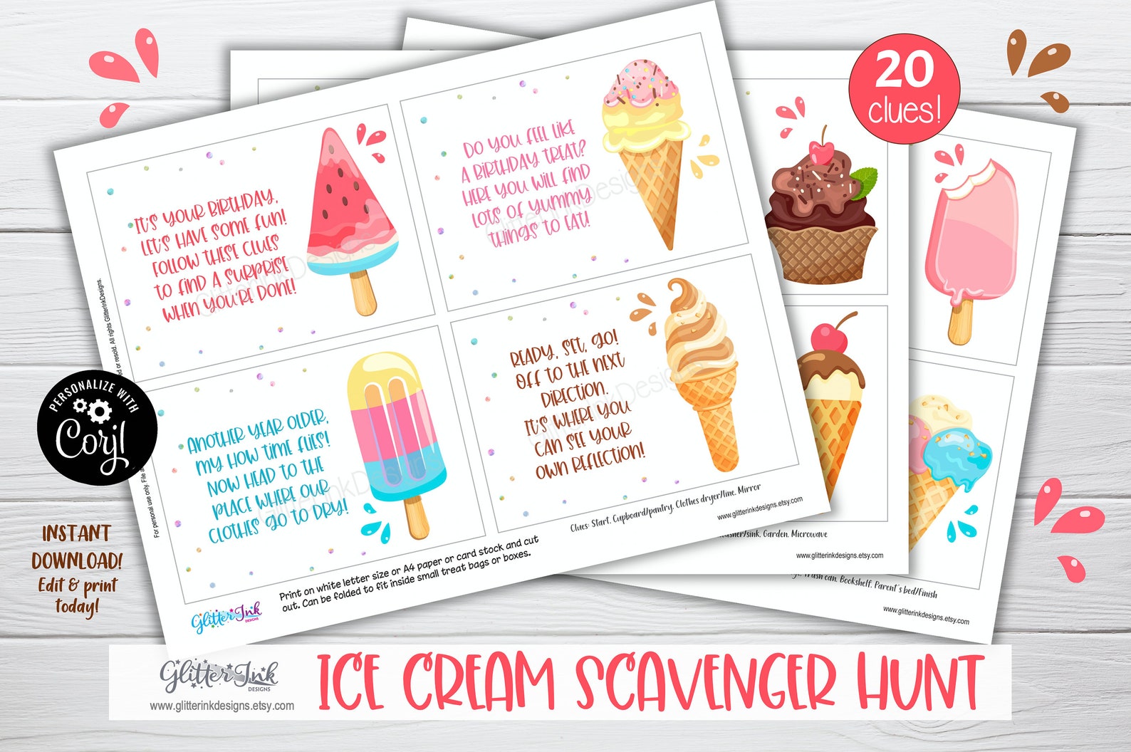 Ice Cream Themed Treasure Hunt Clues for Kids Birthday Party, Popsicle ...