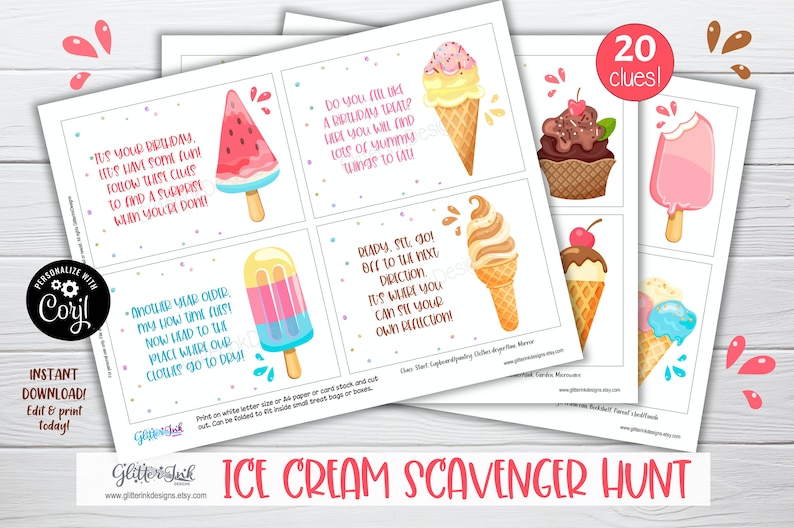 Ice Cream Themed Treasure Hunt Clues for Kids Birthday Party, Popsicle ...