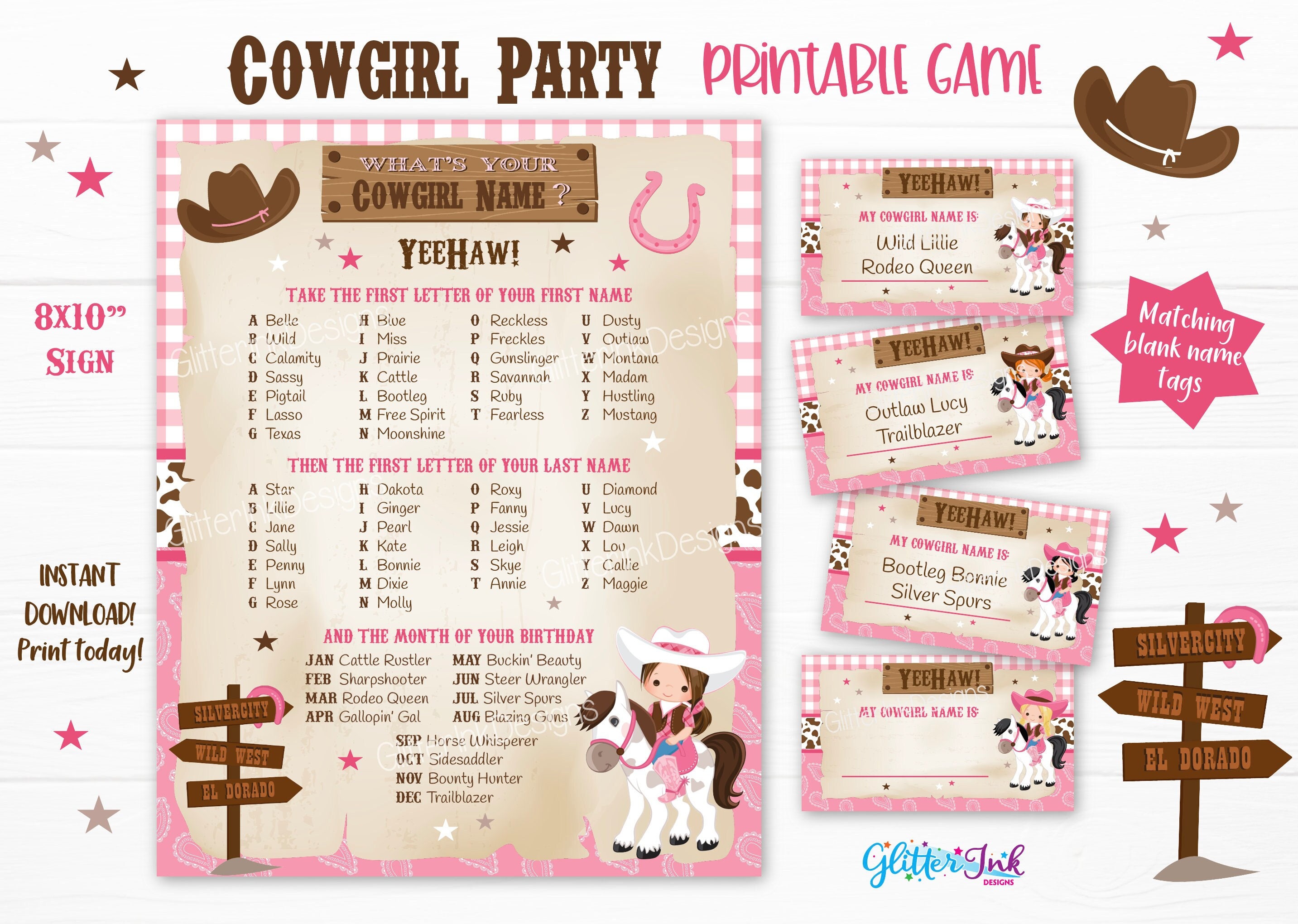 What's Your Cowgirl Name Printable Party Game, Wild West Rodeo Birthday ...