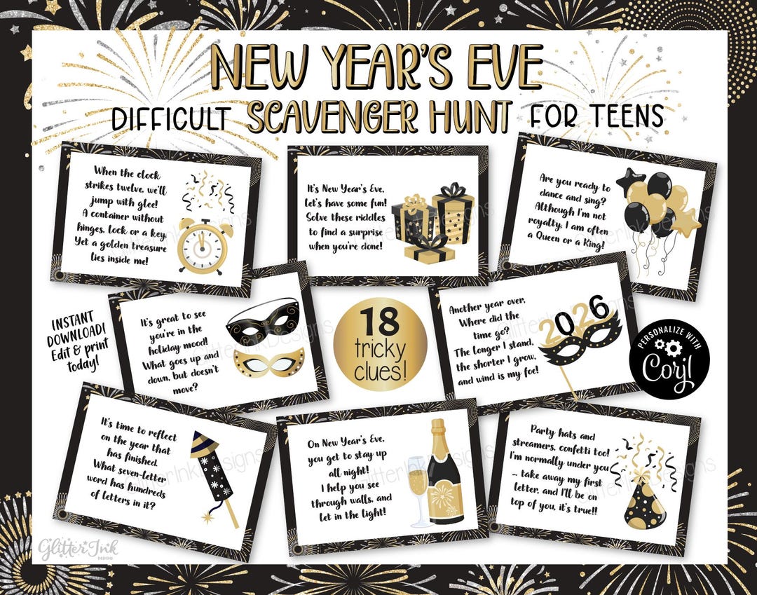 2026 New Years Eve Scavenger Hunt for Teens With Difficult Clues ...