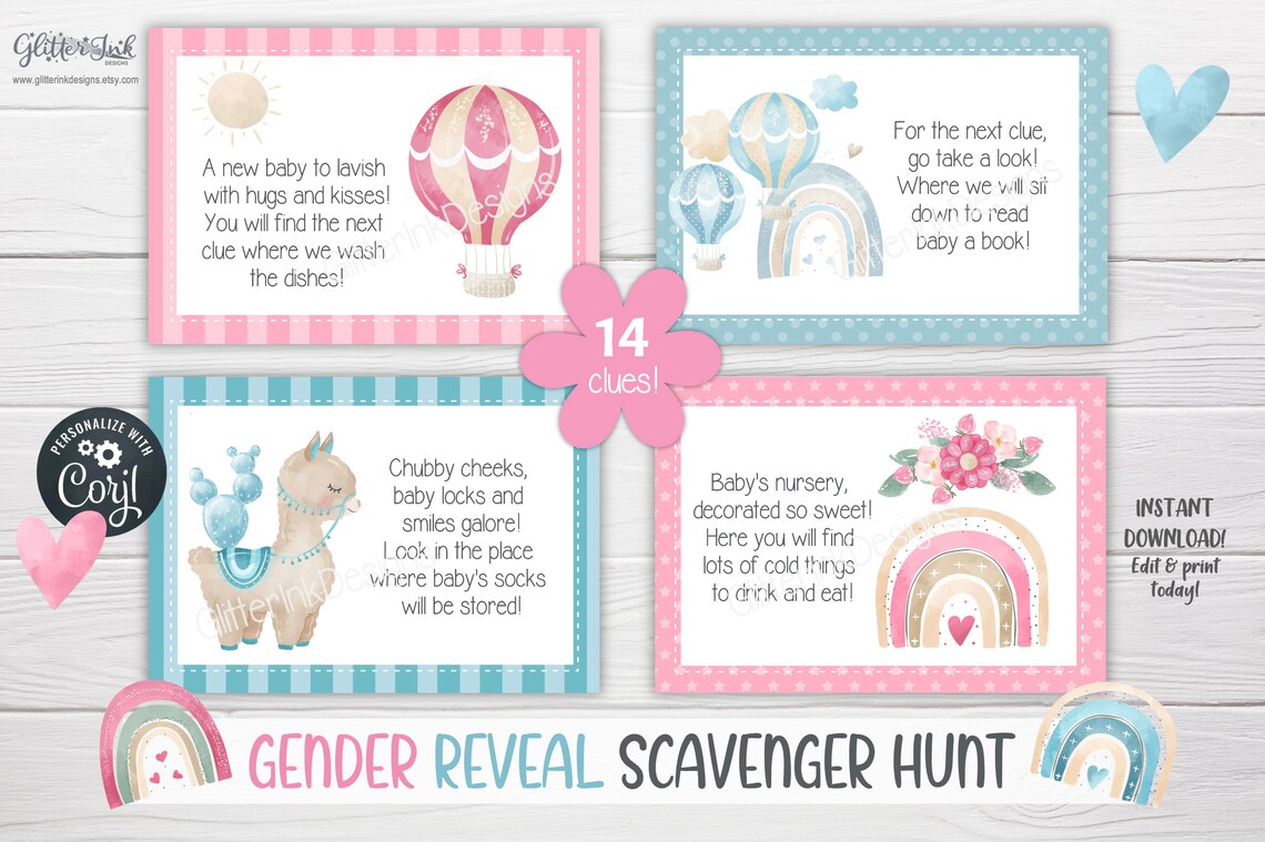 Gender Reveal Scavenger Hunt Clue Cards / Gender Reveal - Etsy