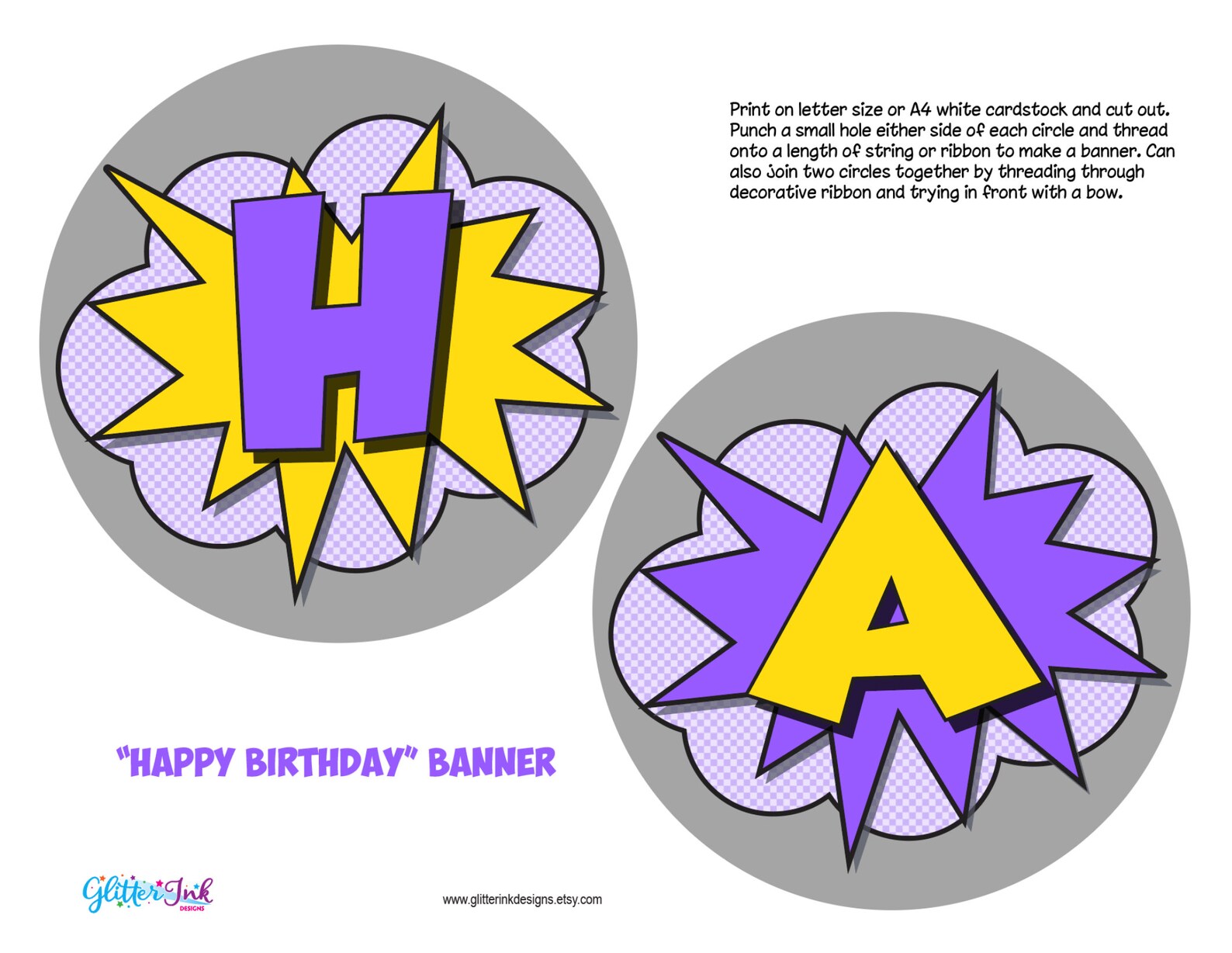 Purple Super Hero Party Printable Banner / Super Girl and Boy Circle ...