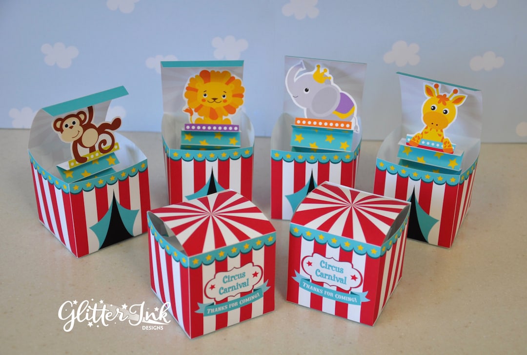 Circus Carnival Jack in the Box Printable Pop up Treat Boxes, Animal ...