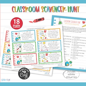 Classroom Scavenger Hunt Rhyming Riddle Clue Cards, Back to School ...