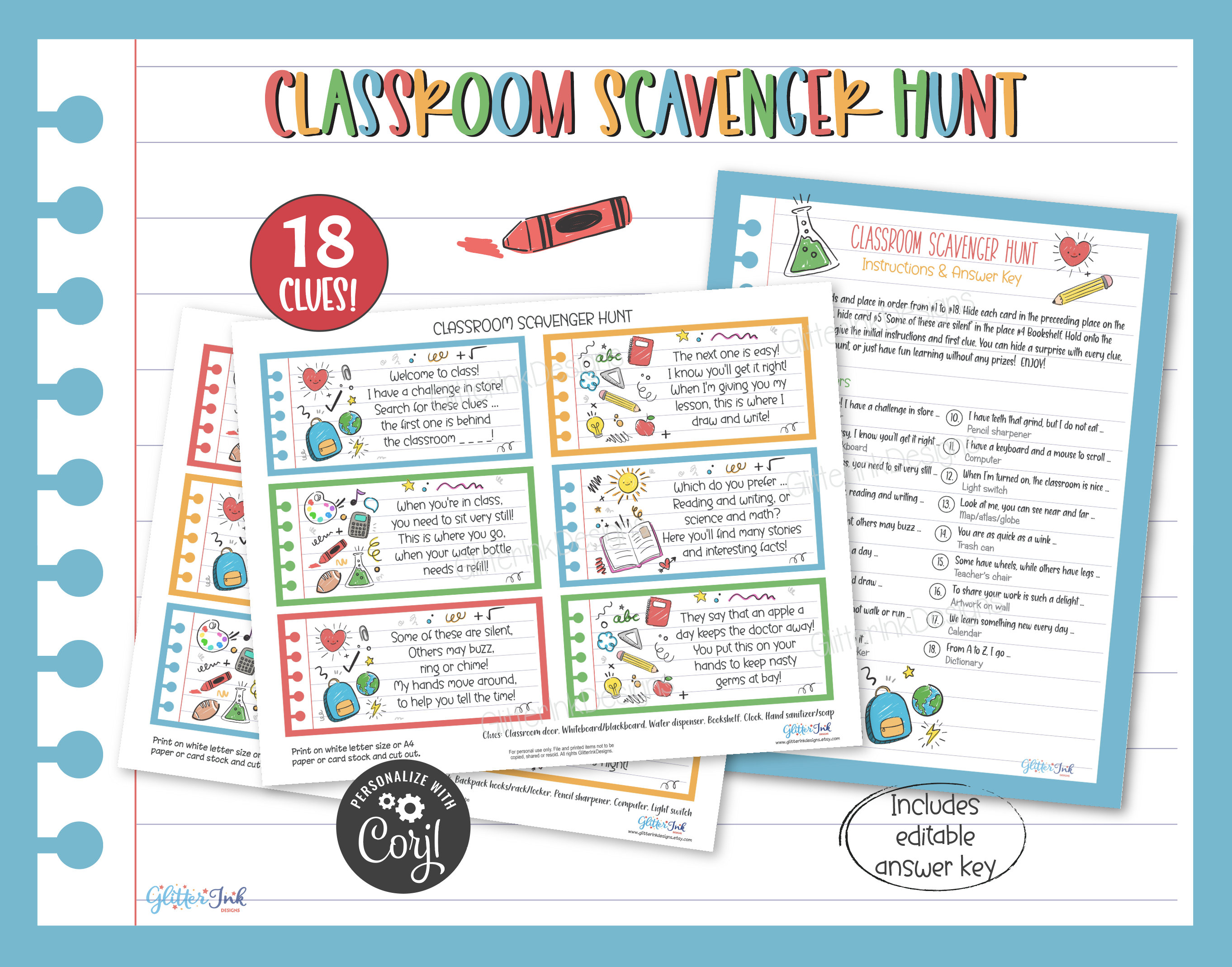 Classroom Scavenger Hunt Rhyming Riddle Clue Cards, Back to School ...