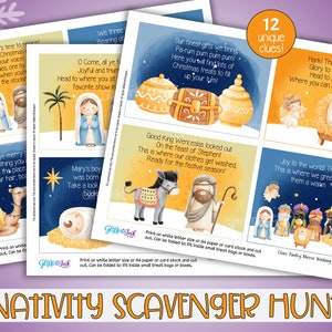 Nativity Scene Christmas Scavenger Hunt Clue Cards / Christmas Treasure ...