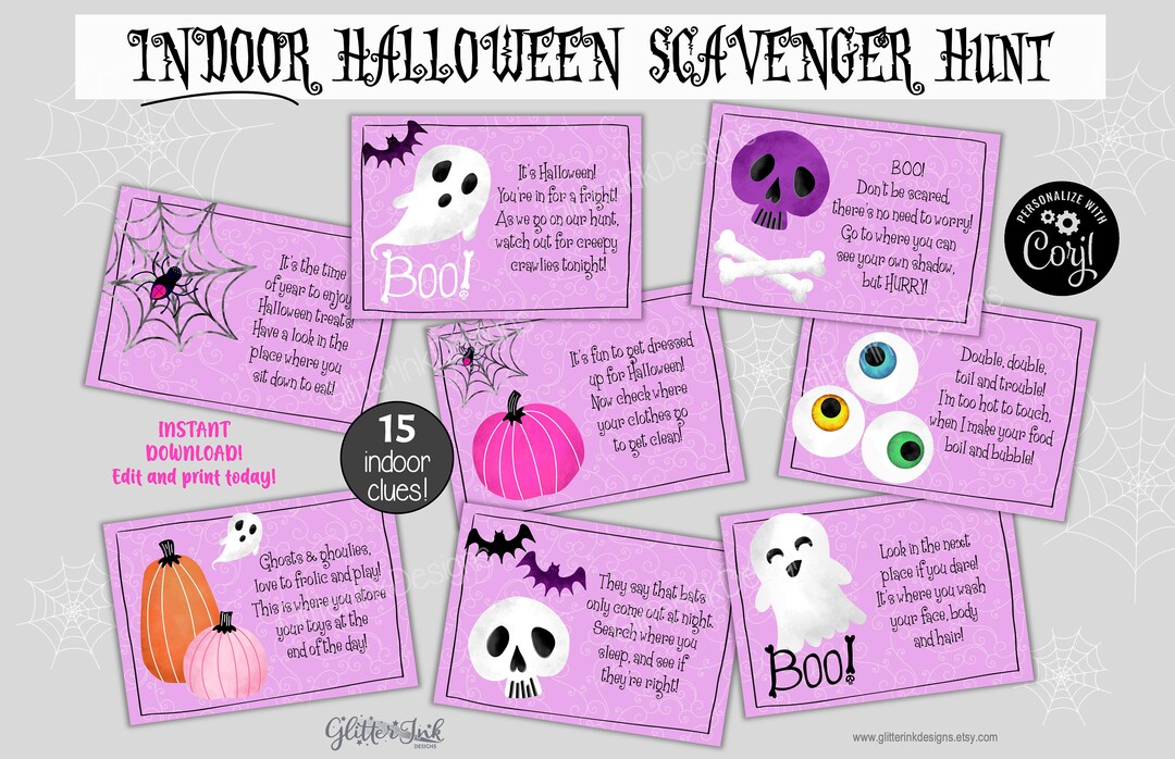 Indoor Halloween Scavenger Hunt / Kids Halloween Treasure Hunt Clues ...