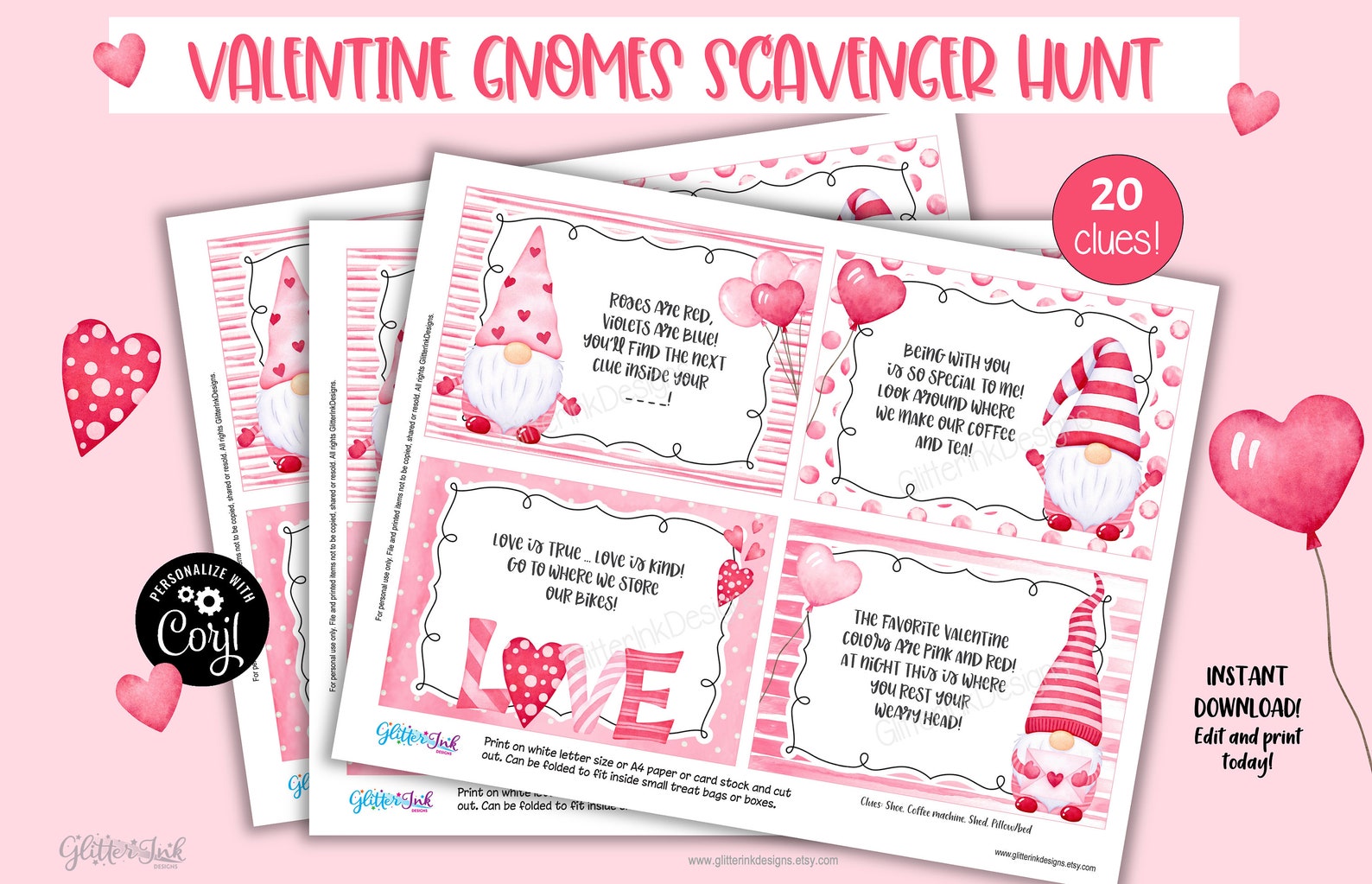 Valentine's Day Scavenger Hunt Clue Cards / Valentines Day Treasure ...