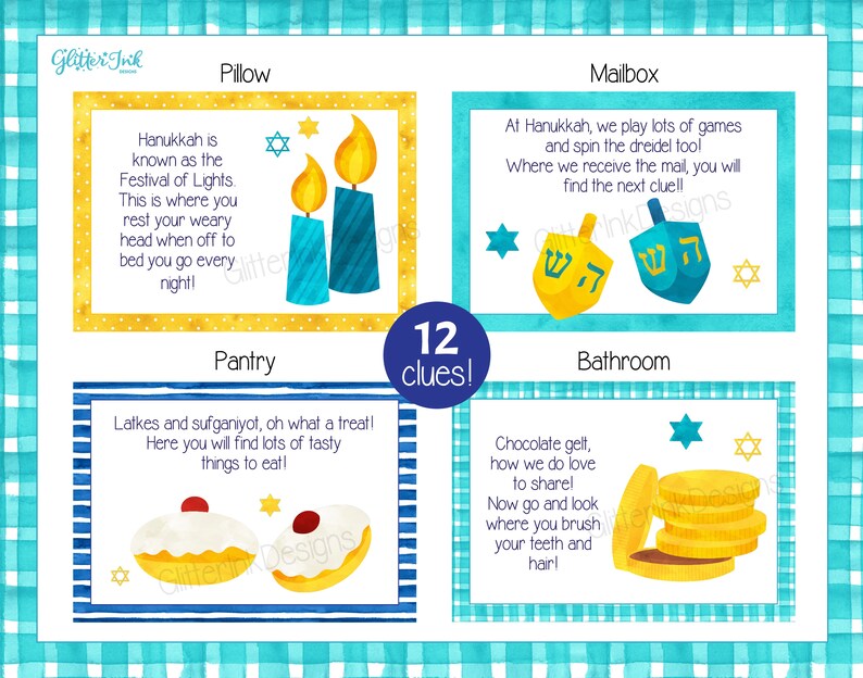Hanukkah Scavenger Hunt Clue Cards, Jewish Festival of Lights Treasure ...