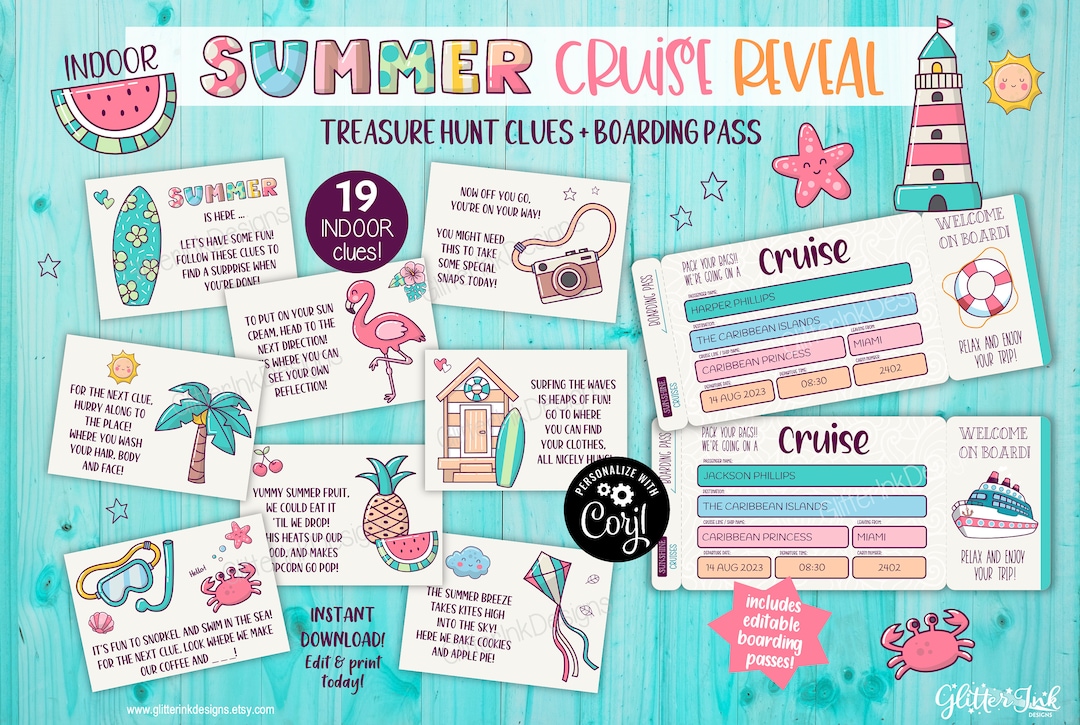 Cruise Surprise Trip Reveal Scavenger Hunt & Printable Tickets / Summer ...